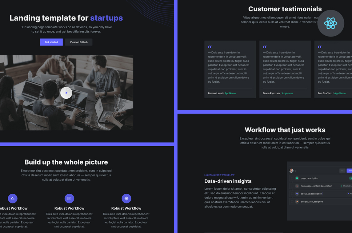 Open Free React Landing Page Template Made With React js