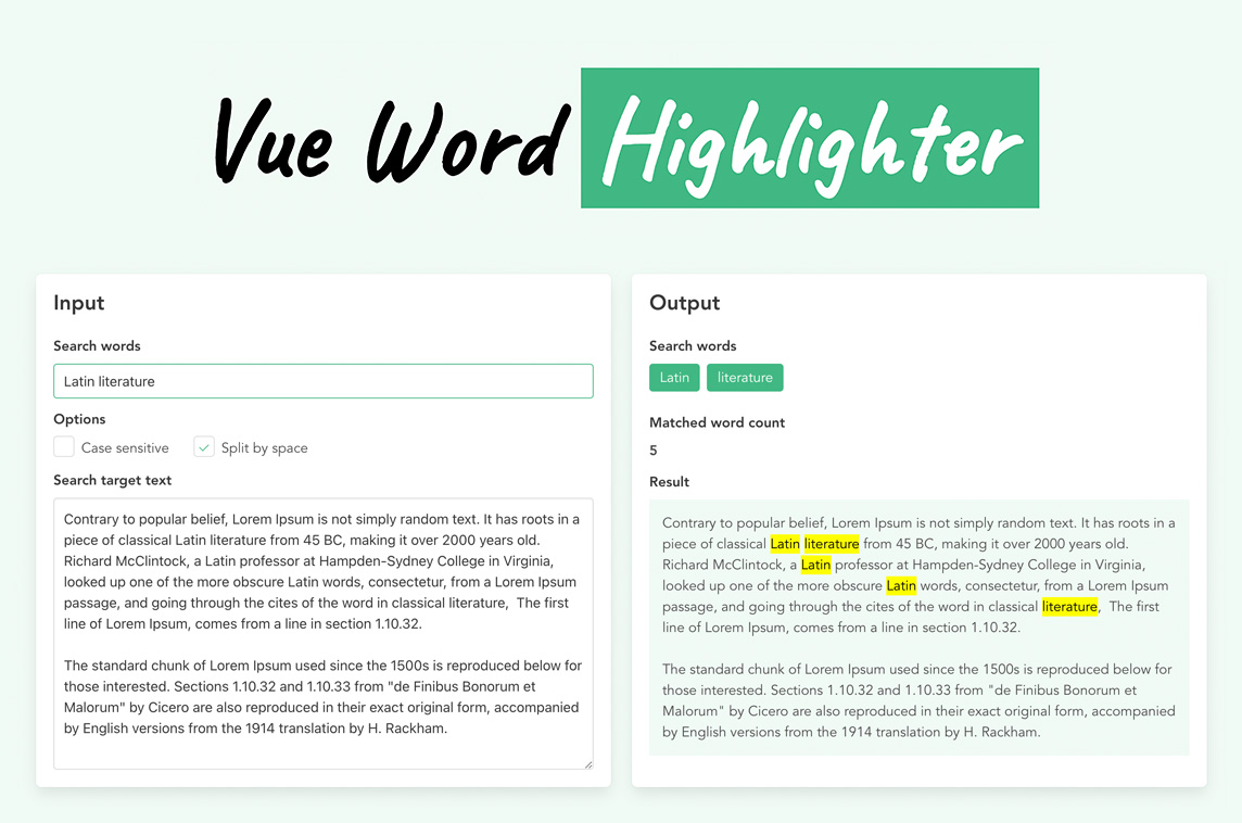 Vue Word Highlighter Keyword Highlighting Made With Vue js Vue Word Highlighter Keyword Highlighting Made With Vue js