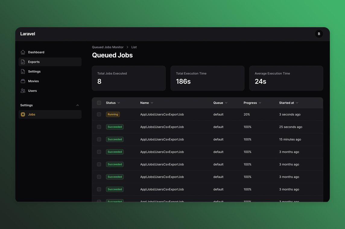 Filament Jobs Monitor - Queue Monitoring Package for Filament - Made ...