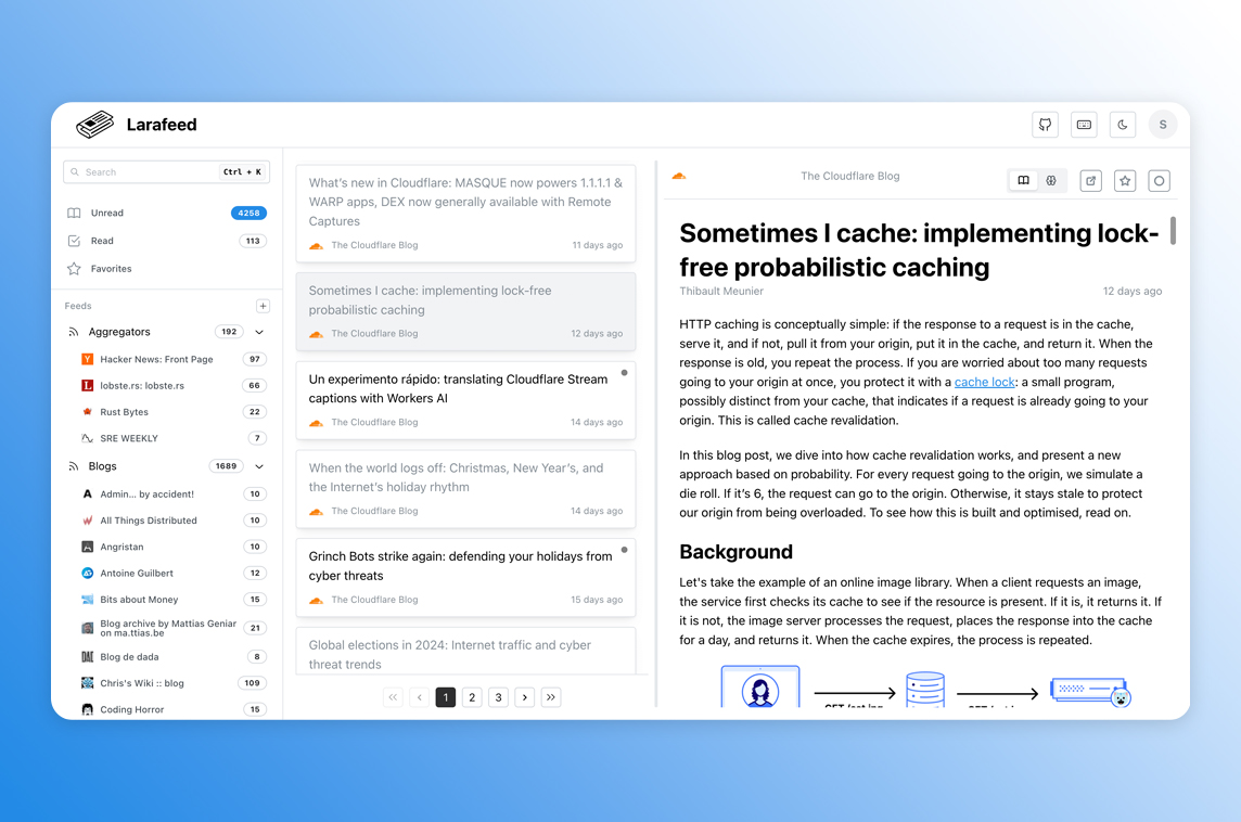 Larafeed - Feed Reader App - Made with Laravel